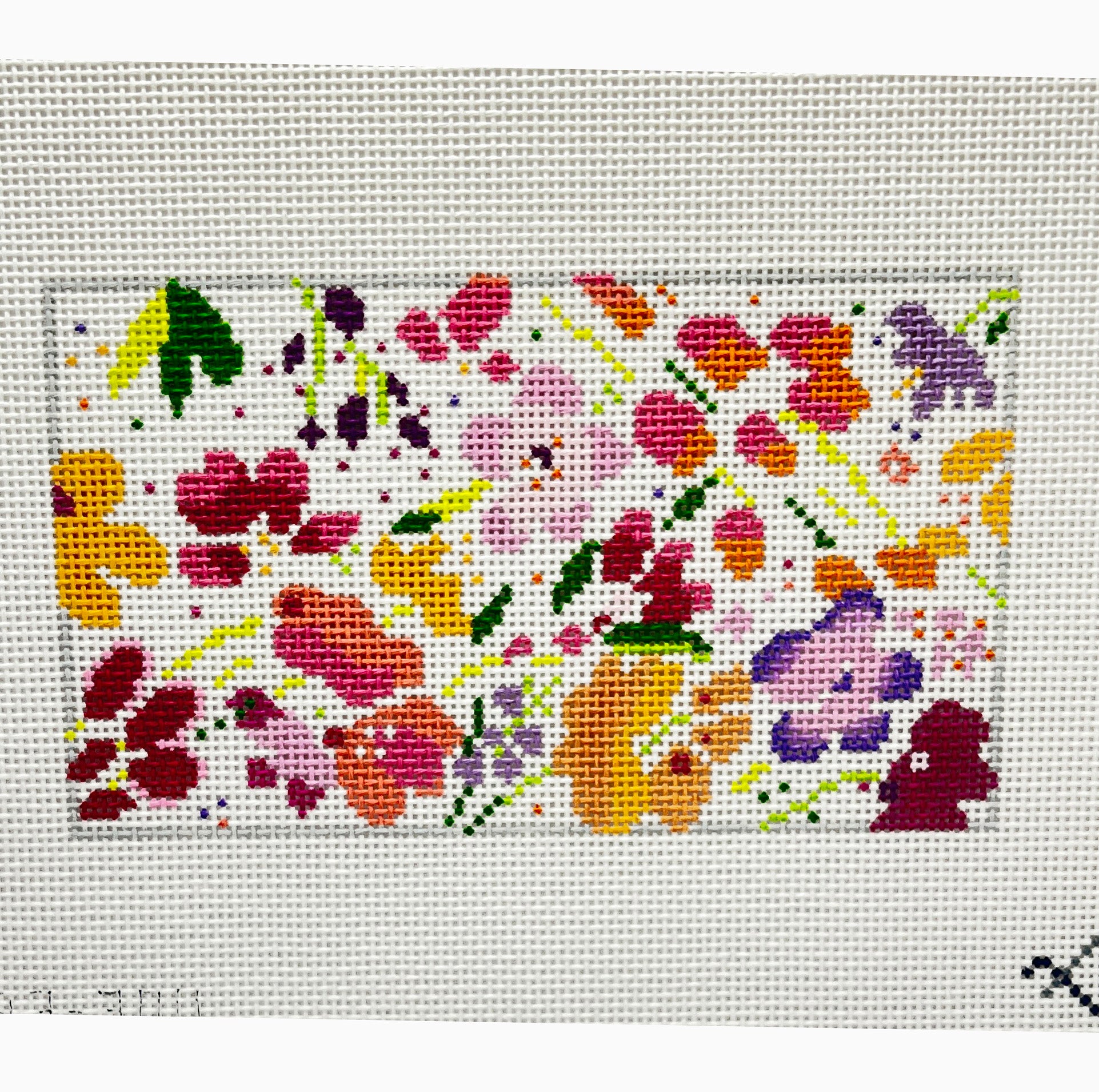 23-300 Peppy Floral 4 x 7" rectangle – Blueberry Point Needlepoint