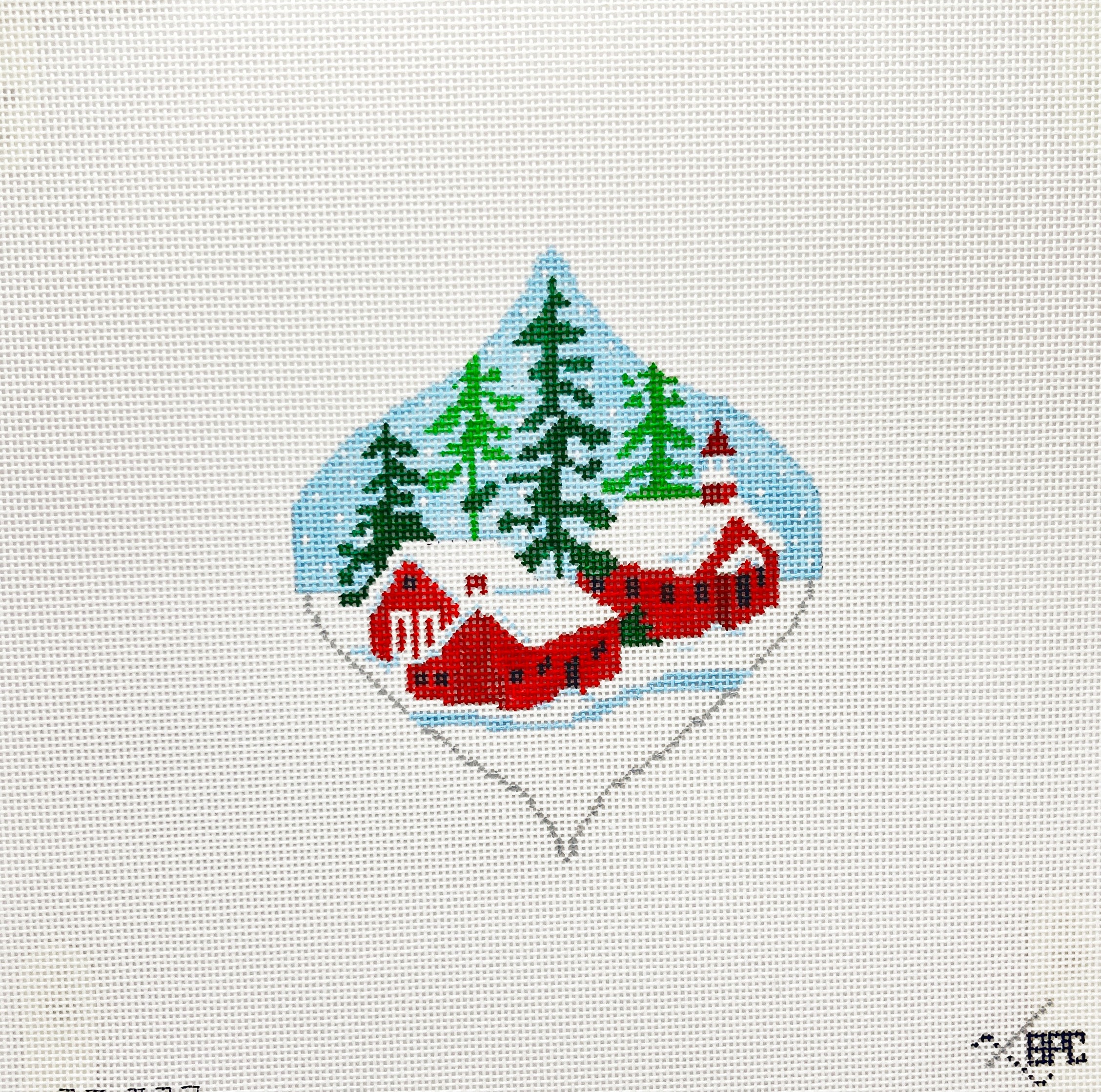 23-327 Red Village Ornament – Blueberry Point Needlepoint