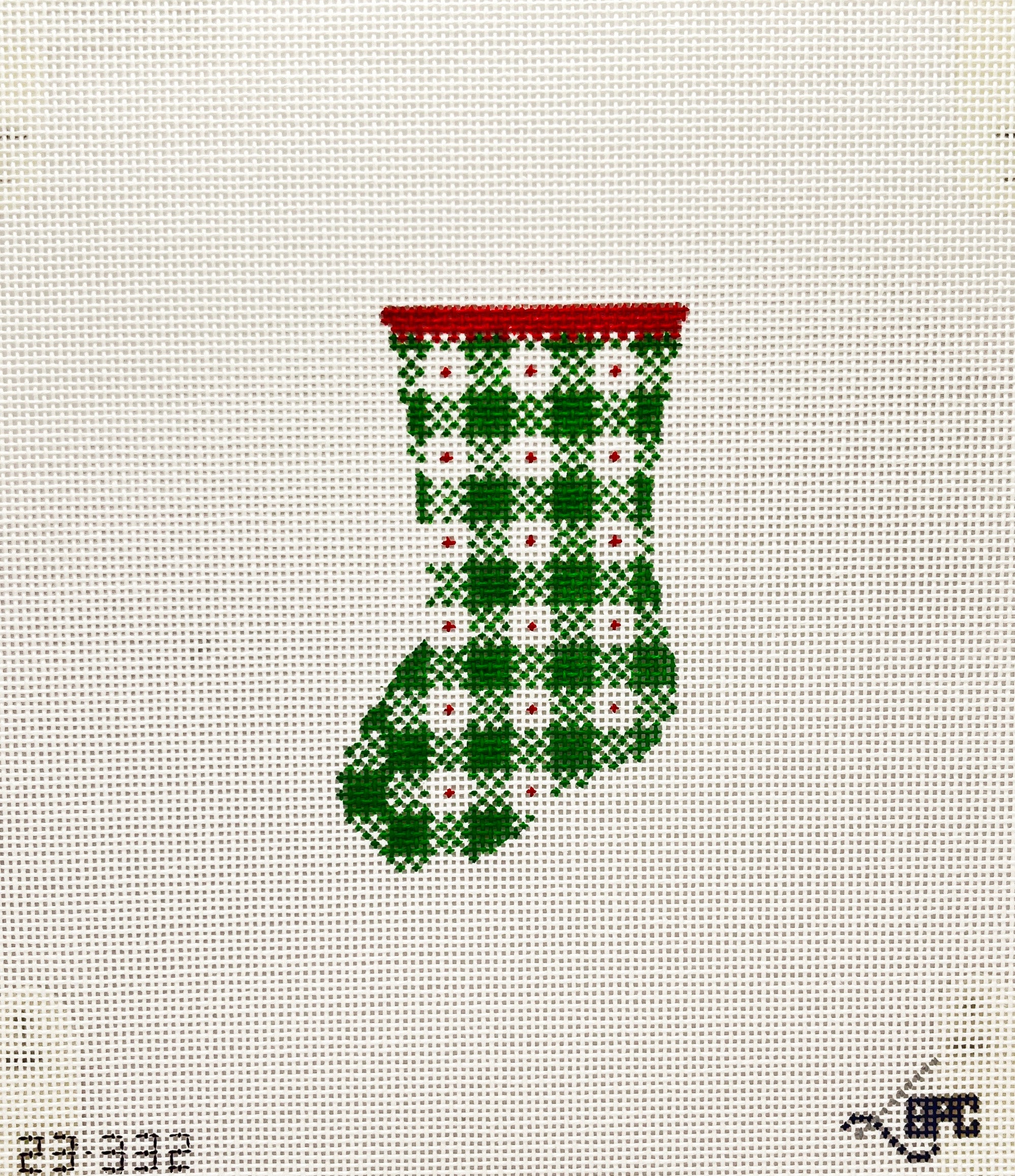 23-332 Micro Green gingham stocking – Blueberry Point Needlepoint